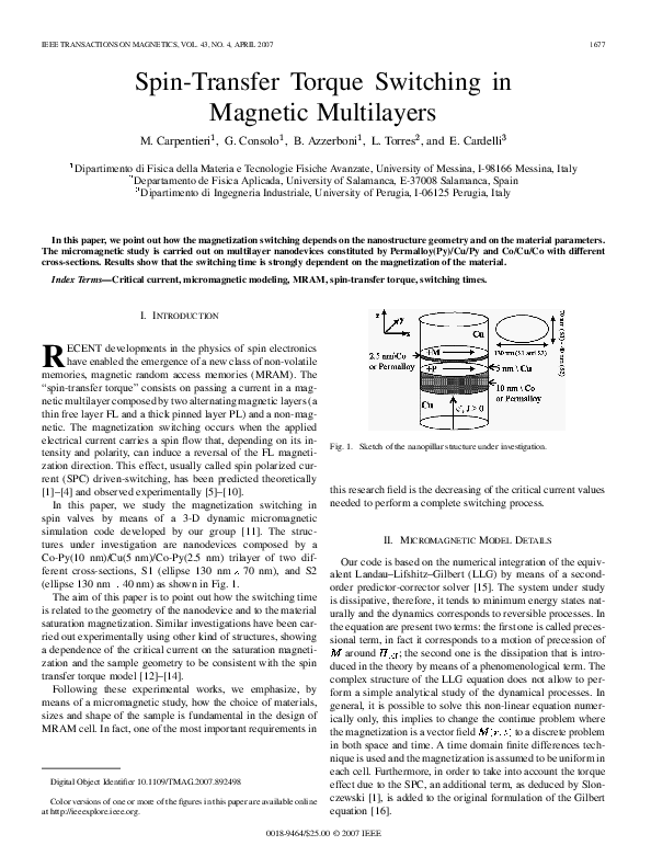 (PDF) Spin-Transfer Torque Switching in Magnetic Multilayers