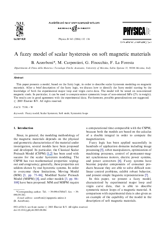 (PDF) A fuzzy model of scalar hysteresis on soft magnetic materials | Mario Carpentieri ...