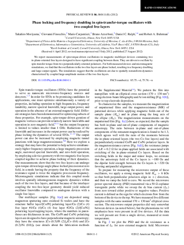 (PDF) Phase locking and frequency doubling in spin-transfer-torque oscillators with two coupled ...