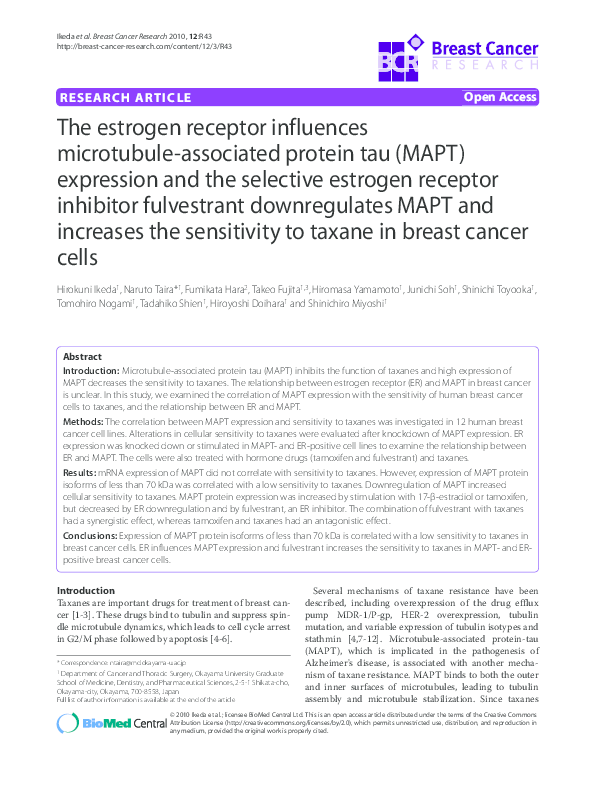 (PDF) The estrogen receptor influences microtubule-associated protein ...