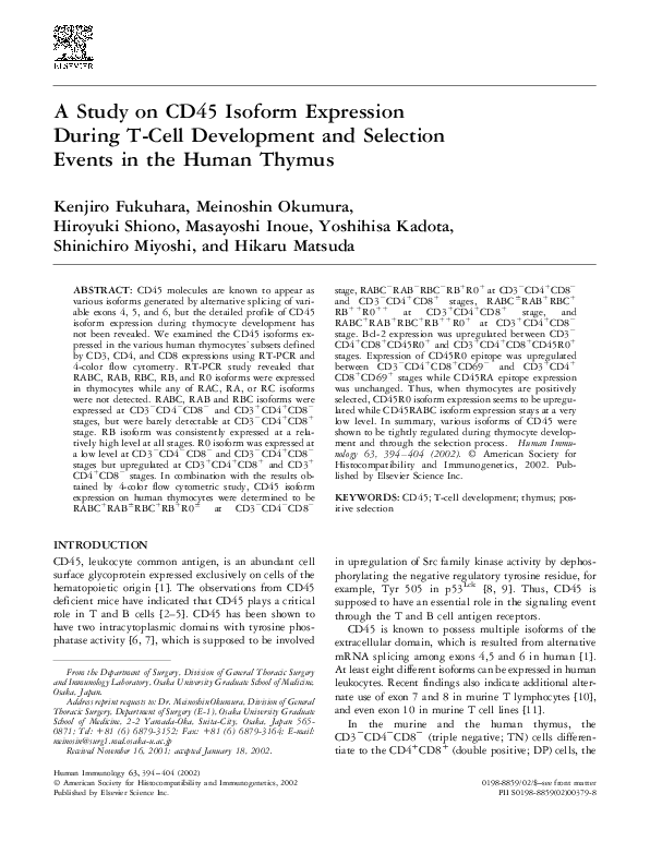 (PDF) A study on CD45 isoform expression during T-cell development and ...