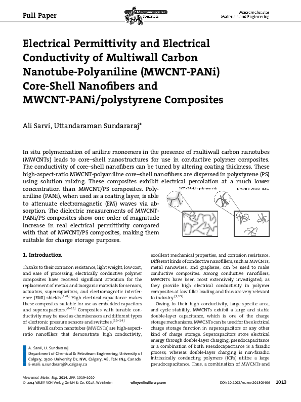 (PDF) Electrical Permittivity and Electrical Conductivity of Multiwall ...