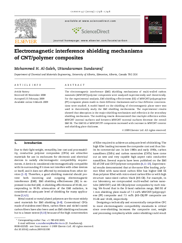 (PDF) Electromagnetic interference shielding mechanisms of CNT/polymer ...