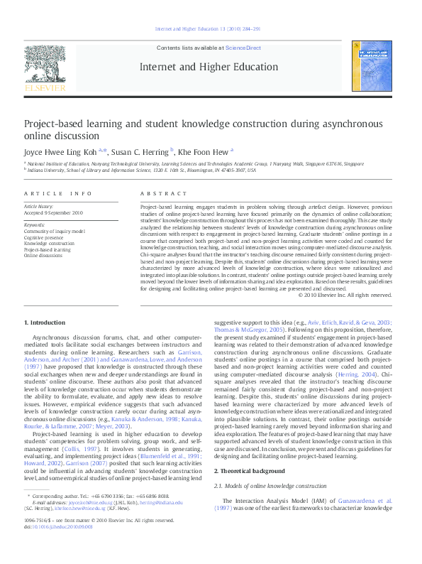 (PDF) Project-based learning and student knowledge construction during asynchronous online ...