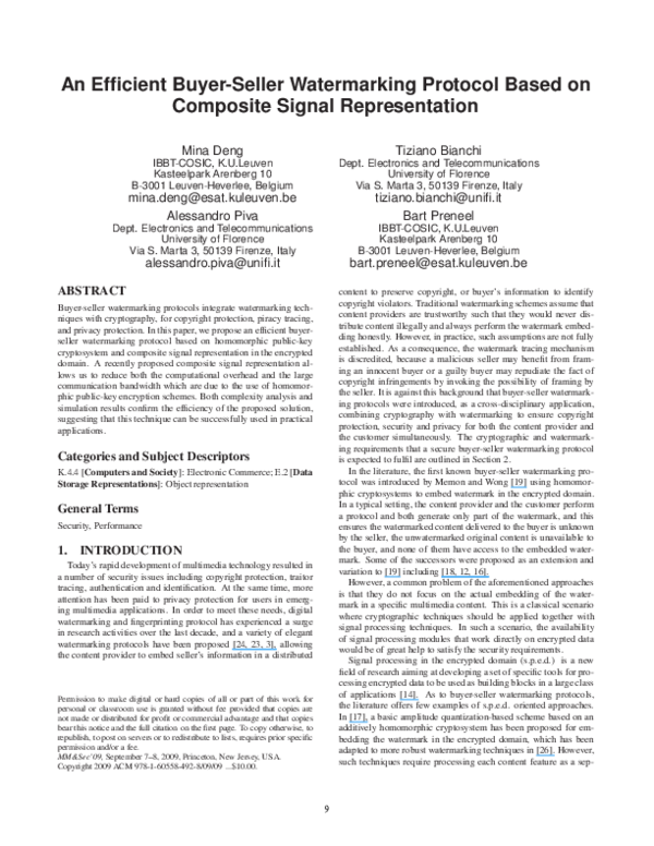 (PDF) An efficient buyer-seller watermarking protocol based on proxy signatures