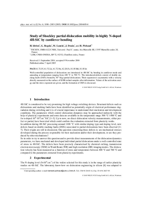 (PDF) Study of Shockley partial dislocation mobility in highly N-doped ...