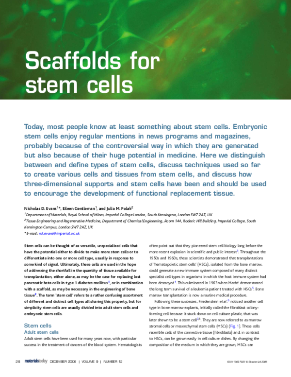 (PDF) Scaffolds for stem cells