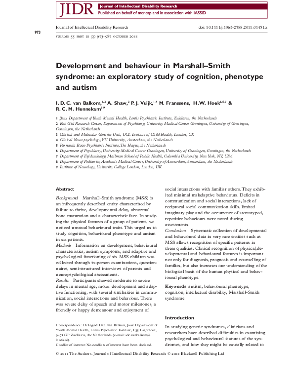 (PDF) Development and Behaviour in Marshall-Smith Syndrome: An ...