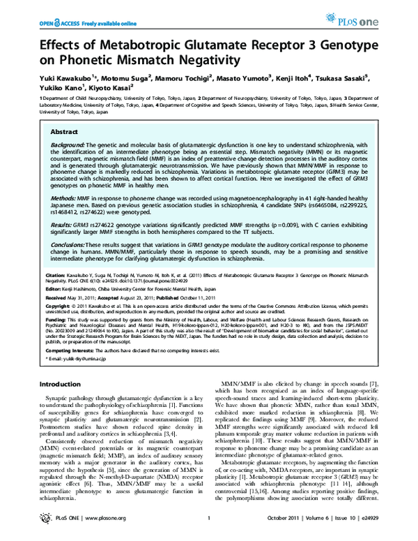 (PDF) Effects of Metabotropic Glutamate Receptor 3 Genotype on Phonetic ...