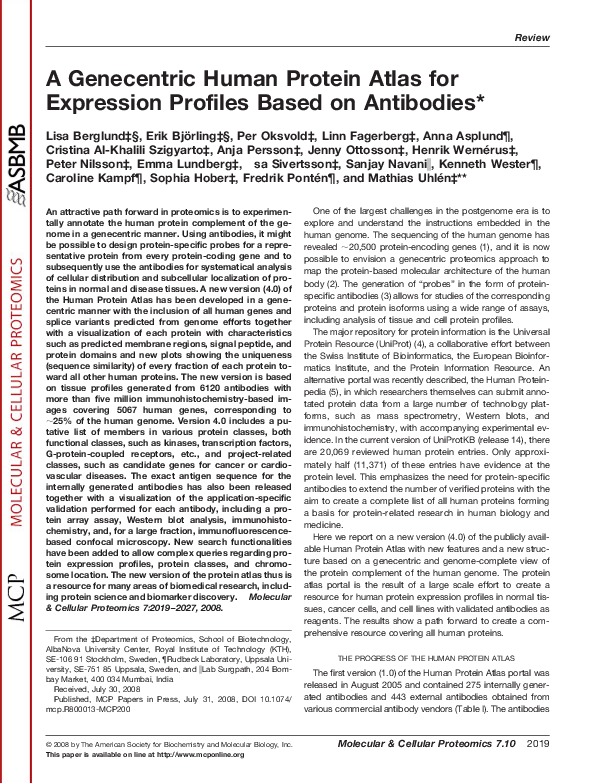(PDF) A Genecentric Human Protein Atlas for Expression Profiles Based ...