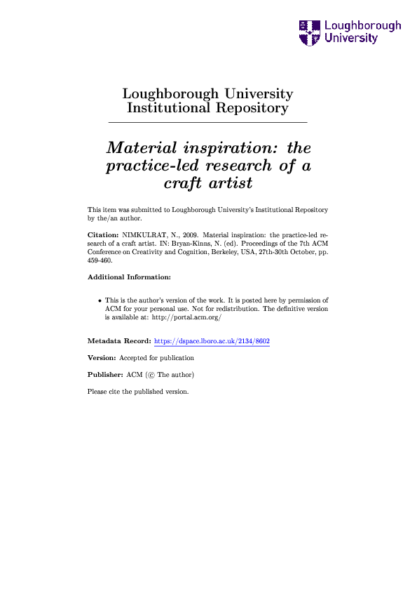 (PDF) Material inspiration: the practice-led research of a craft artist