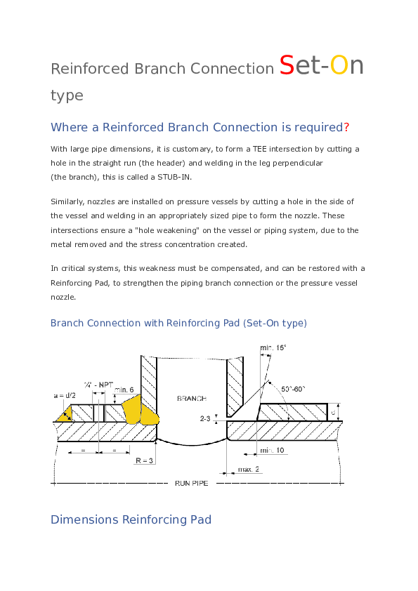 (DOC) Reinforced Branch Connection Set-On Installation of Reinforcing Pad