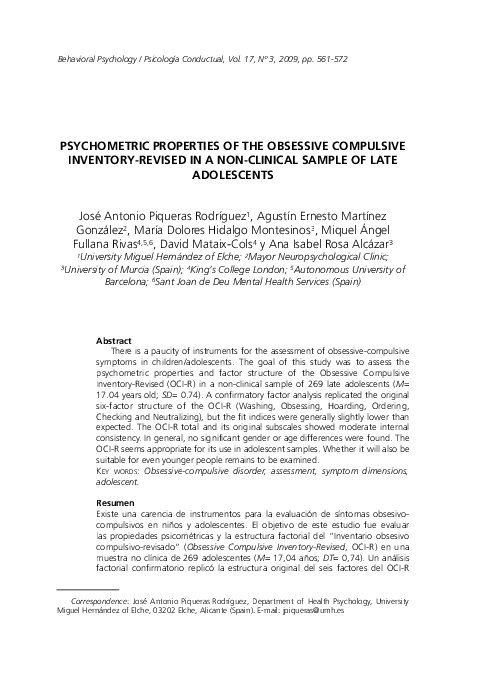 (PDF) Psychometric Properties of the Obsessive Compulsive Inventory: Child Version in Children ...