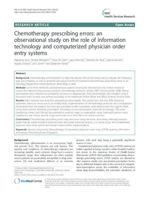(PDF) Chemotherapy prescribing errors: an observational study on the ...