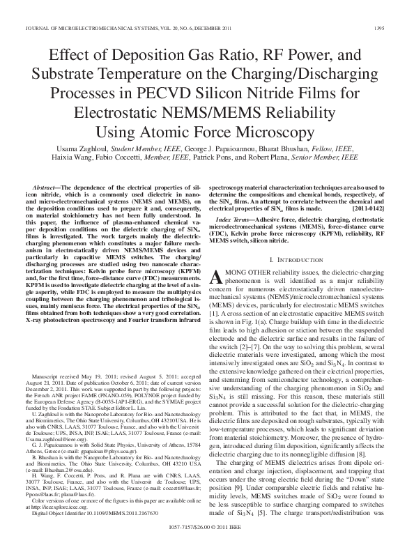(PDF) Effect of Deposition Gas Ratio, RF Power, and Substrate Temperature on the Charging ...