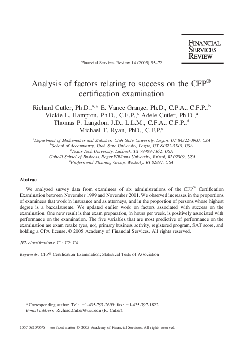 (PDF) Analysis of Factors Relating to Success on the CFP® Certification ...