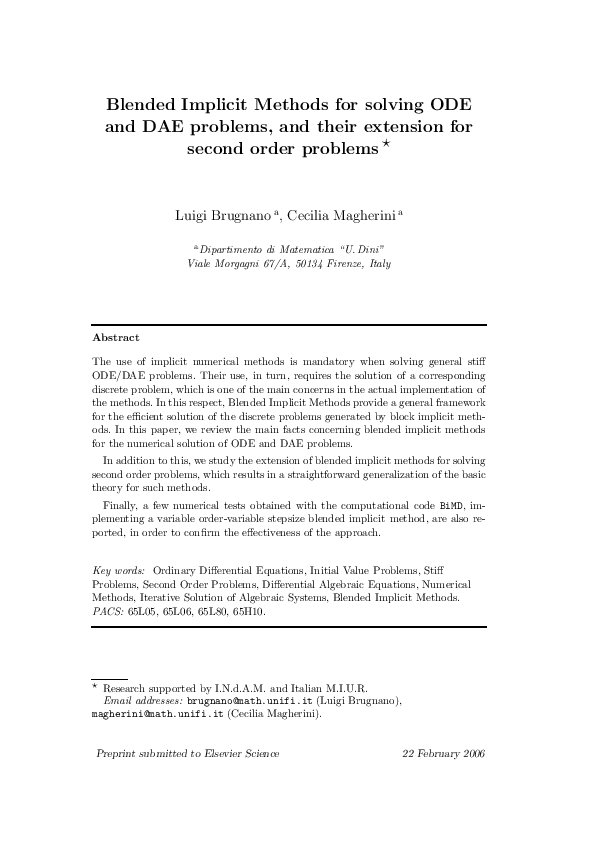 (PDF) Blended implicit methods for solving ODE and DAE problems, and their extension for second ...