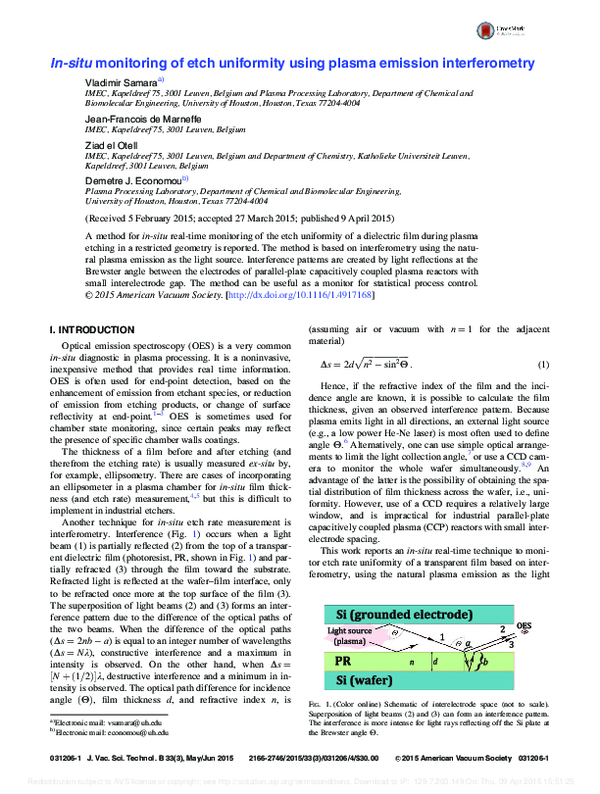 (PDF) In-situ monitoring of etch uniformity using plasma emission ...