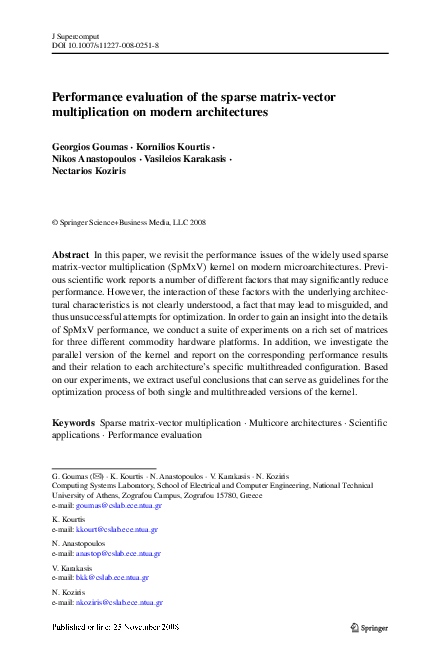 Pdf Performance Evaluation Of The Sparse Matrix Vector Multiplication