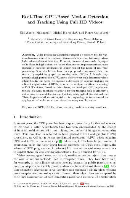 Pdf Real Time Gpu Based Motion Detection And Tracking Using Full Hd