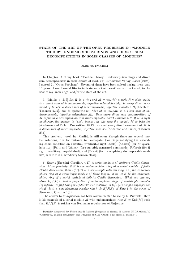 (PDF) State of the Art of the Open Problems In: “Module Theory