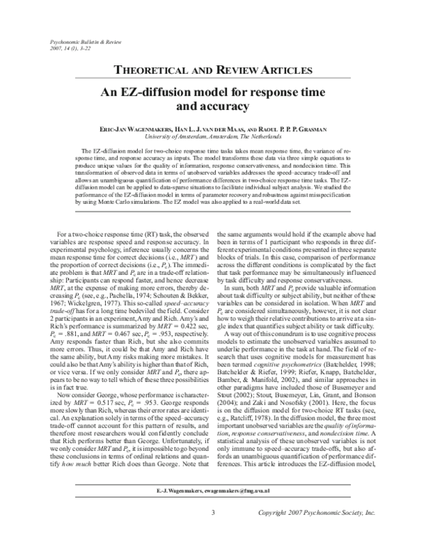 (PDF) An EZ-diffusion model for response time and accuracy