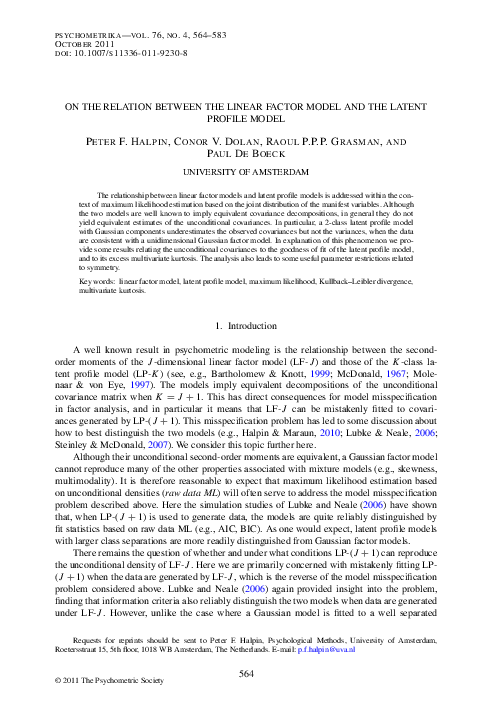 (PDF) On the Relation Between the Linear Factor Model and the Latent Profile Model