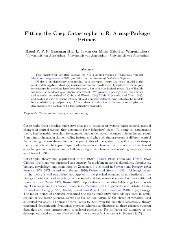 (PDF) Fitting the Cusp Catastrophe In R: A Cusp-Package Primer