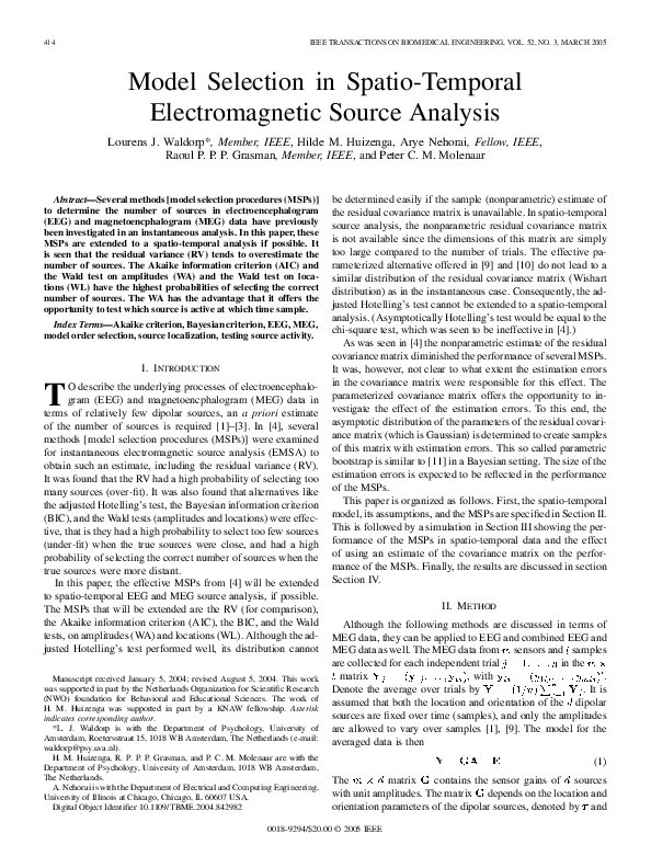 (PDF) Model Selection in Spatio-Temporal Electromagnetic Source Analysis
