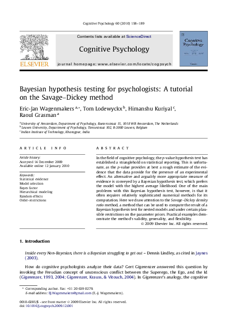(PDF) Bayesian hypothesis testing for psychologists: A tutorial on the ...
