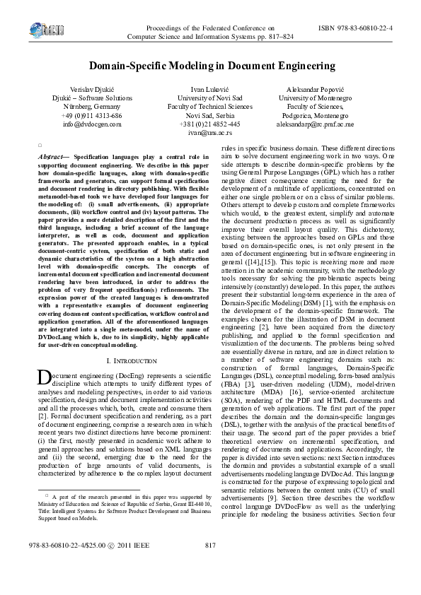 (PDF) Domain-Specific Modeling in Document Engineering