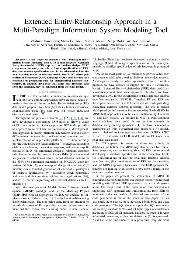 (PDF) Extended Entity-Relationship Approach in a Multi-Paradigm ...