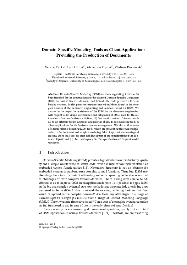 (PDF) Domain-Specific Modeling Tools as Client Applications Providing the Production of Documents