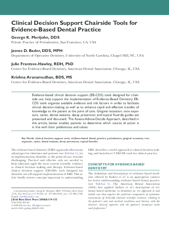 (PDF) Clinical Decision Support Chairside Tools for Evidence-Based ...