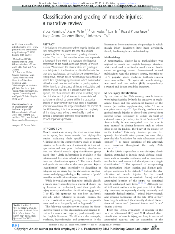 (PDF) Classification and grading of muscle injuries: a narrative review