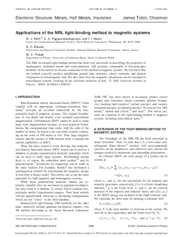 (PDF) Applications of the NRL tight-binding method to magnetic systems