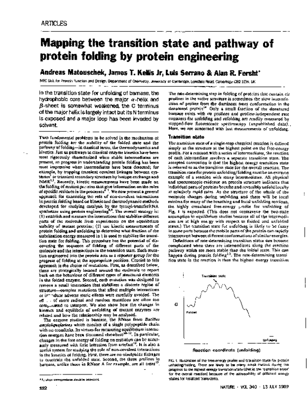 (PDF) Mapping the transition state and pathway of protein folding by ...