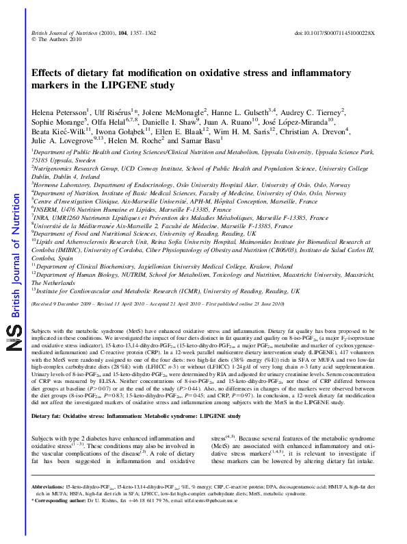 (PDF) Effects of dietary fat modification on oxidative stress and ...