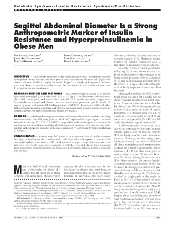 (PDF) Sagittal Abdominal Diameter Is a Strong Anthropometric Marker of ...