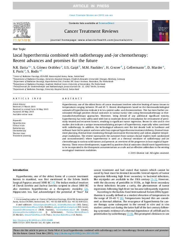 (PDF) Local hyperthermia combined with radiotherapy and-/or ...