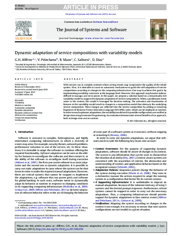 (PDF) Dynamic adaptation of service compositions with variability models