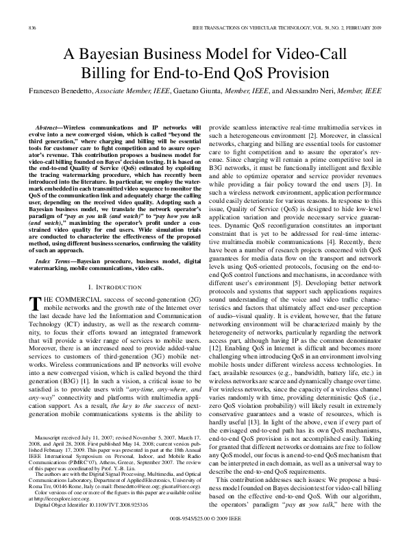 (PDF) A Bayesian Business Model for Video-Call Billing for End-to-End QoS Provision