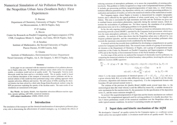 Pdf Numerical Simulation Of Air Pollution Phenomena In The Neapolitan