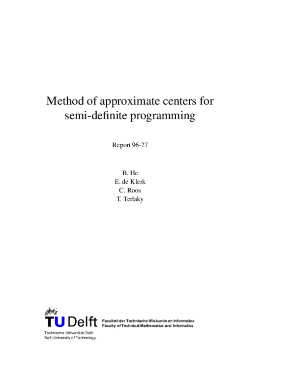 Pdf Method Of Approximate Centers For Semi Definite Programming Tamás Terlaky