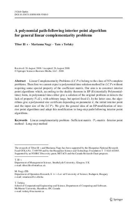 Pdf A Polynomial Path Following Interior Point Algorithm For General