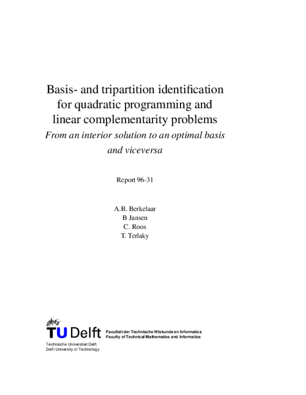 Pdf Basis And Partition Identification For Quadratic Programming And Linear Complementarity