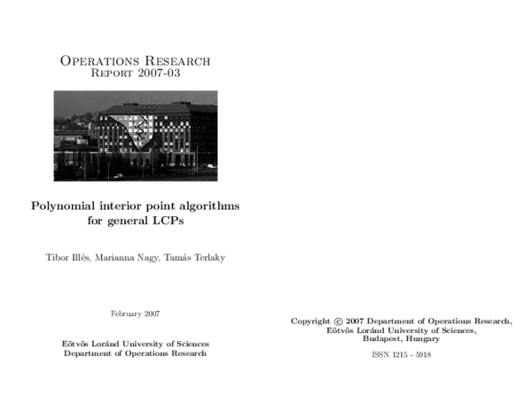 (PDF) Polynomial Interior Point Algorithms for General Linear Complementarity Problems