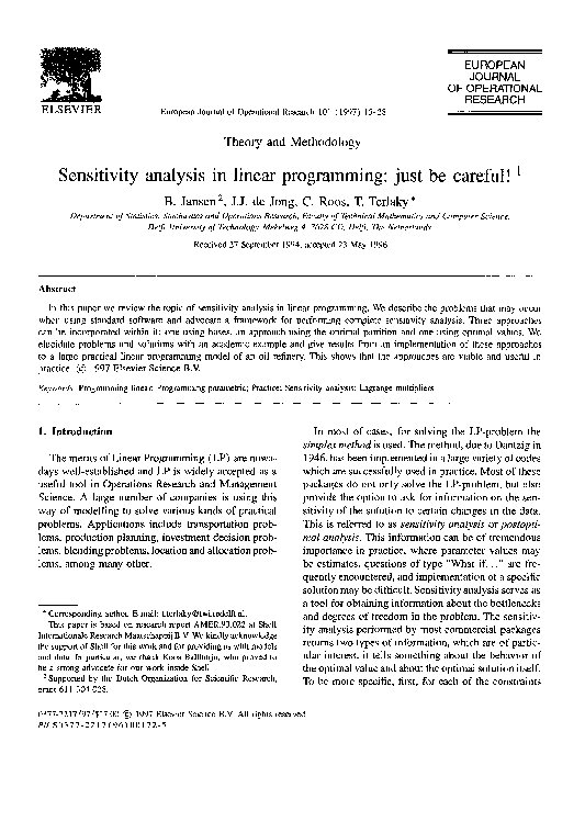 (PDF) Sensitivity analysis in linear programming: just be careful!