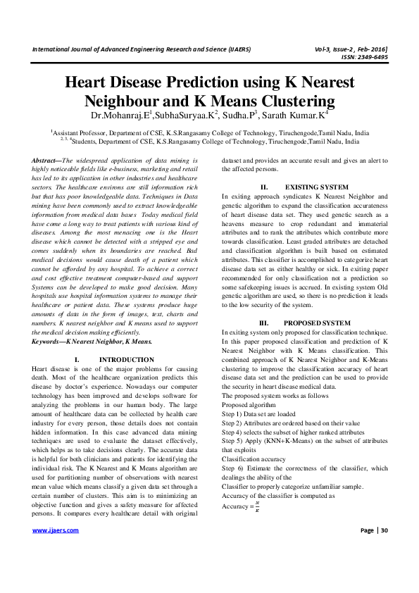 Heart Disease Prediction Using K Nearest Neighbour And K Means Clustering