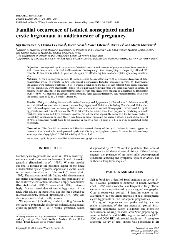 (PDF) Familial occurrence of isolated nonseptated nuchal cystic ...